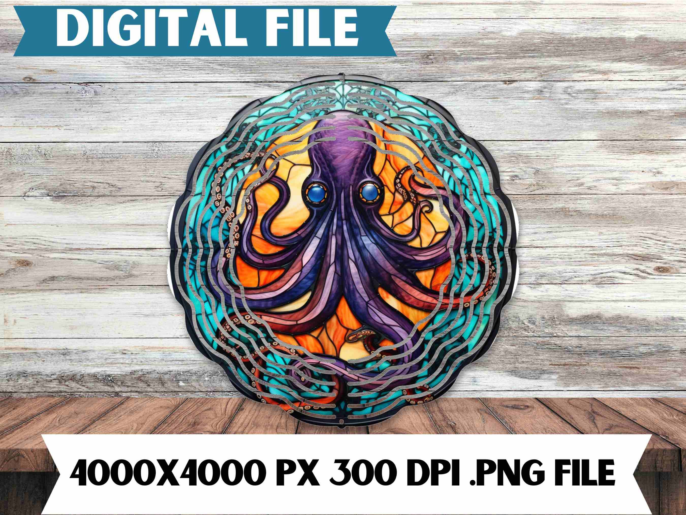 Octopus Wind Spinner Png,stained Glass Design,beach Round Spinner Png ...