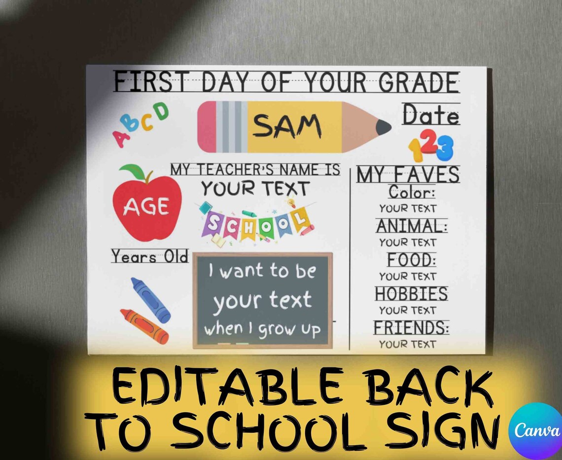 Back to School Editable Colorful First Day of School Sign, Reusable ...