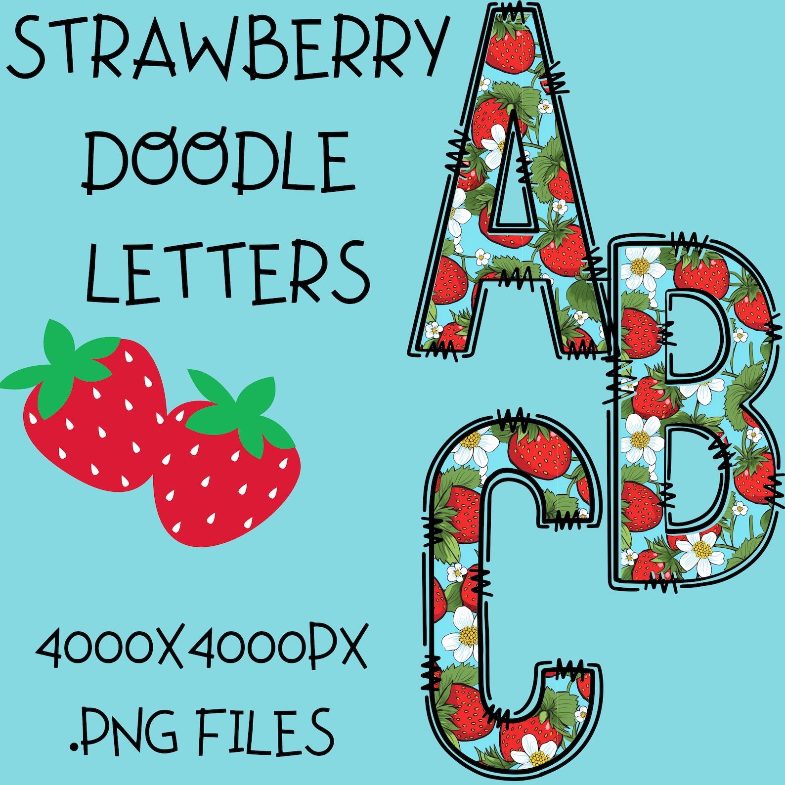 Strawberry Doodle Letters Png, Strawberries Letters Png Bundle Digital ...