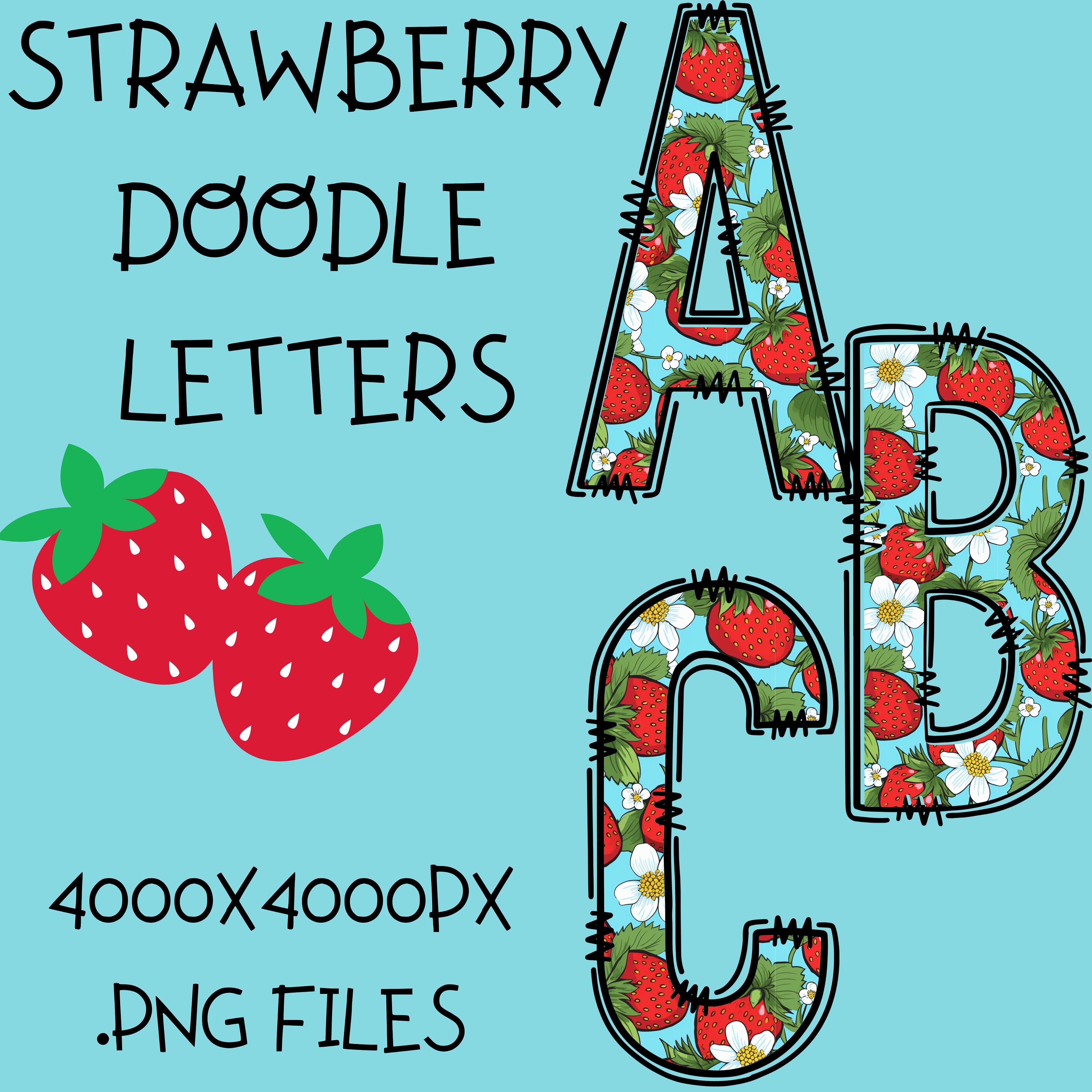Strawberry Doodle Letters Png, Strawberries Letters Png Bundle Digital ...