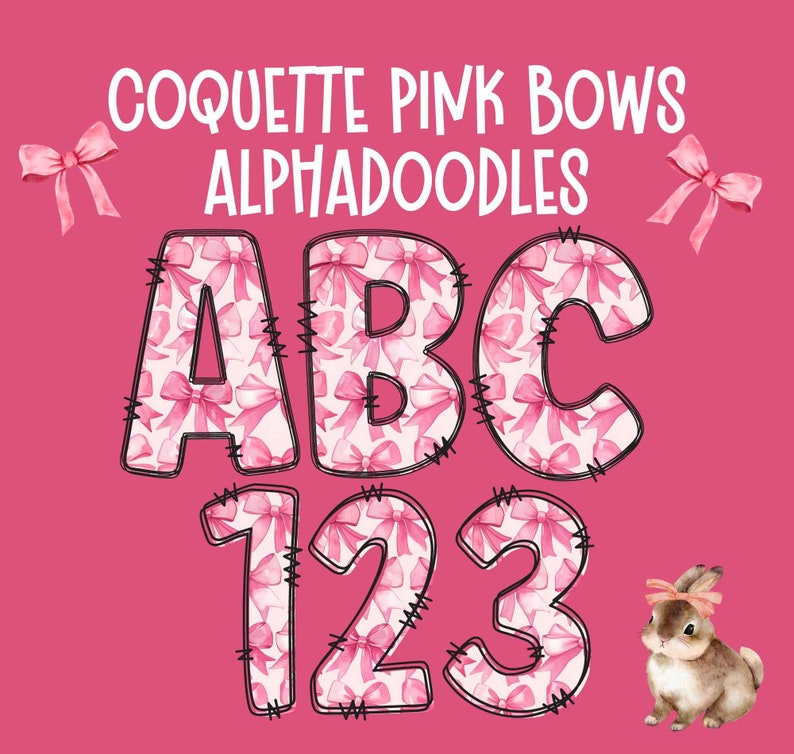 Pink Bows Alphadoodle Letters Bundle Coquette Png Doodle Numbers ...