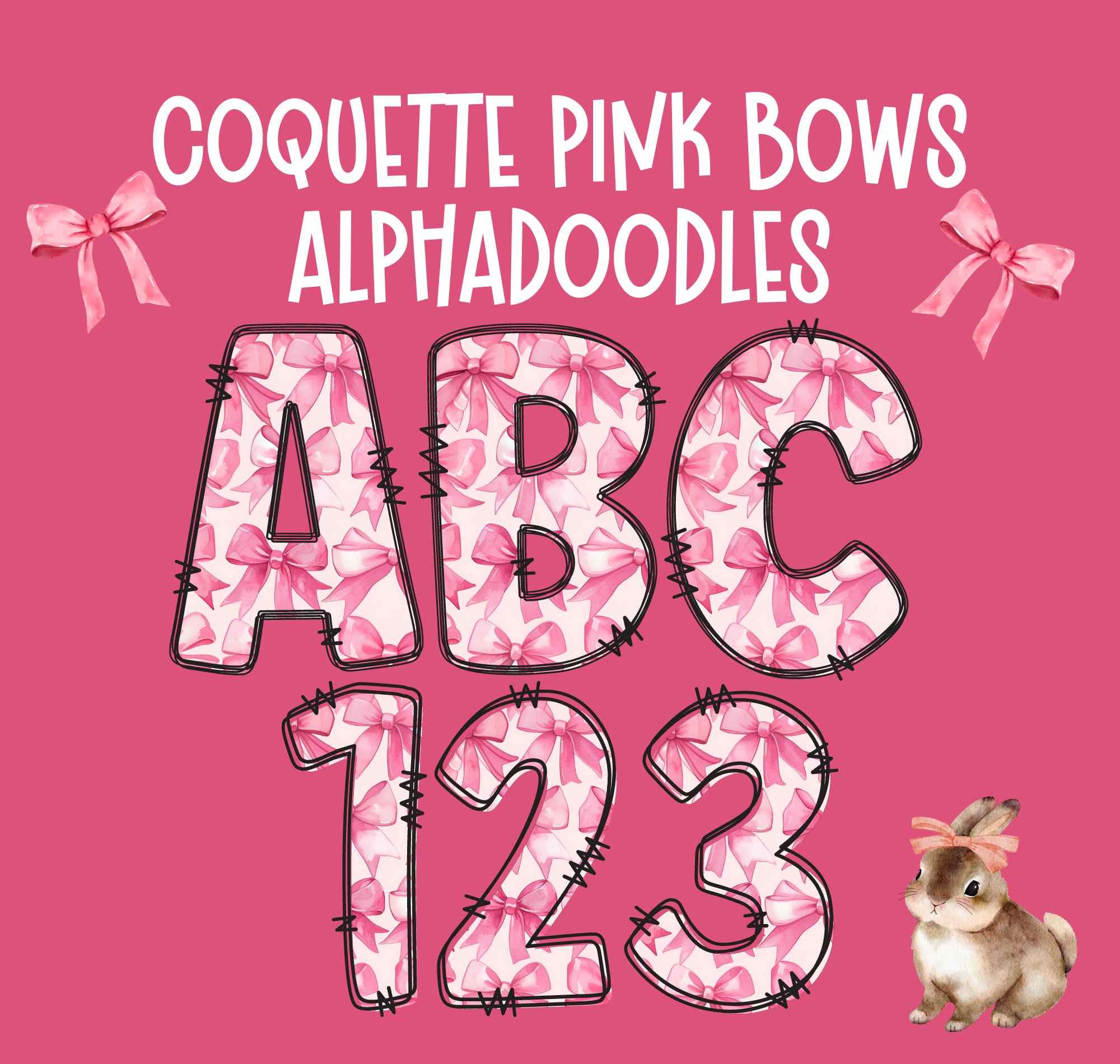 Pink Bows Alphadoodle Letters Bundle Coquette Png Doodle Numbers ...