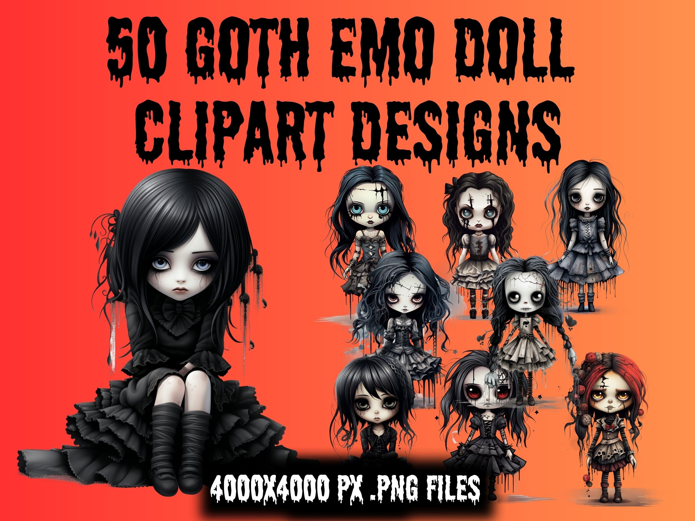 Goth Doll Clipart,emo Doll Clip Art 50 Bundle PNG Spooky Instant ...