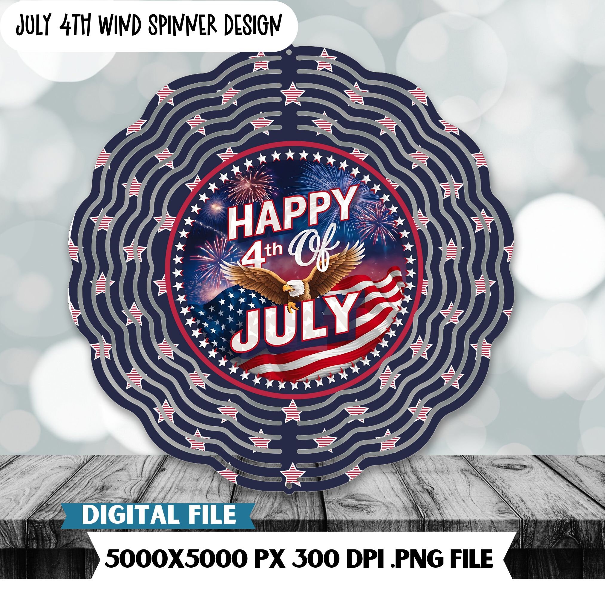 July 4th American Flag Wind Spinner Png Design Patriotic Round Spinner ...