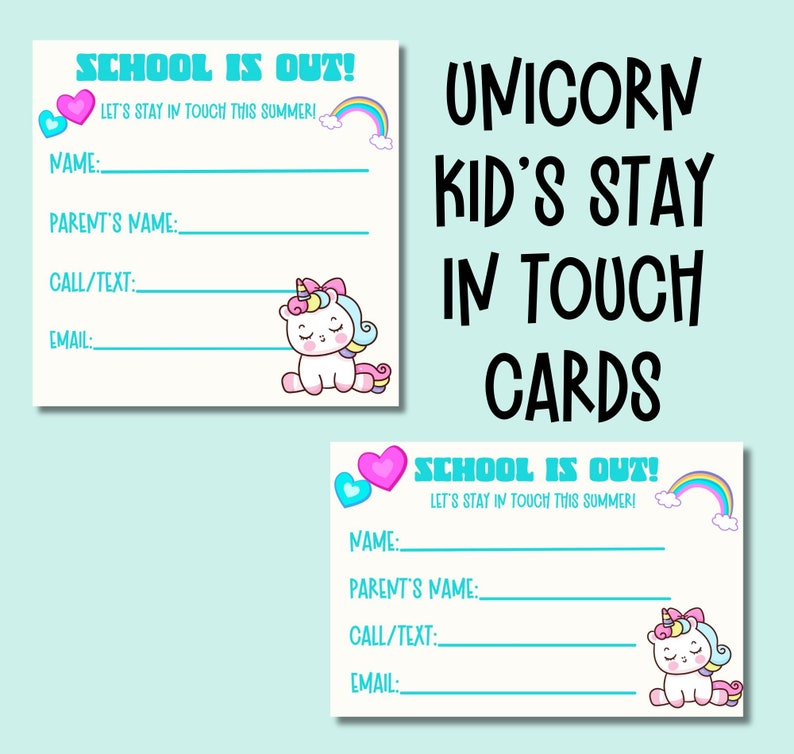 Unicorn Kid Contact Printable Summer Stay in Touch CANVA Editable End ...