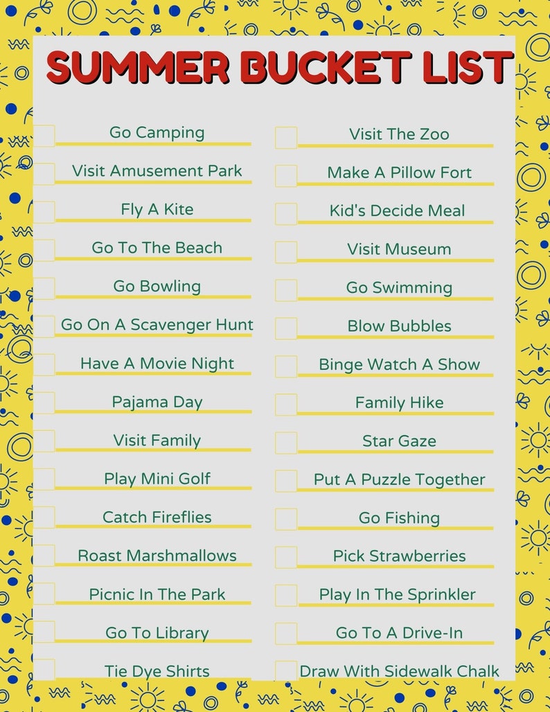 Summer Fun Kit, Editable Charts, Reading Chart, Summer Bucket List ...