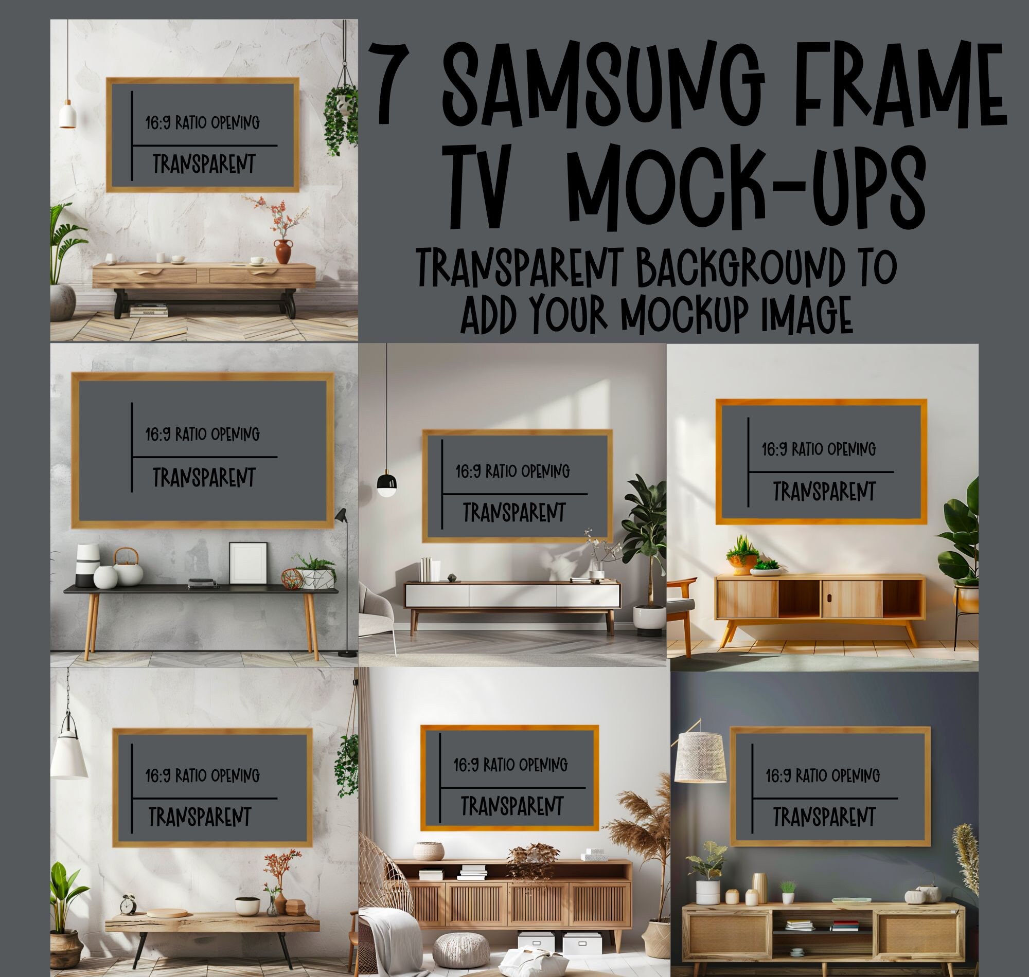 Samsung Frame TV MOCKUP Bundle Transparent Background Procreate Mock ...