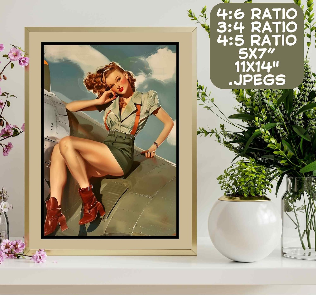 Pin up Girl Vintage Poster,pin-up Girl Airplane Retro 1940s Travel Poster,pin up Art Print ...
