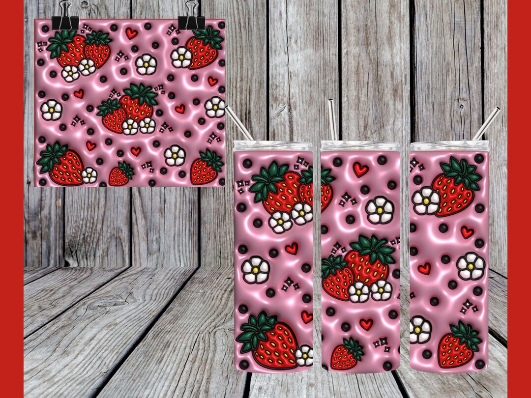Inflated Strawberry Tumbler Wrap 20 Oz Puffy 3D Strawberries Skinny ...