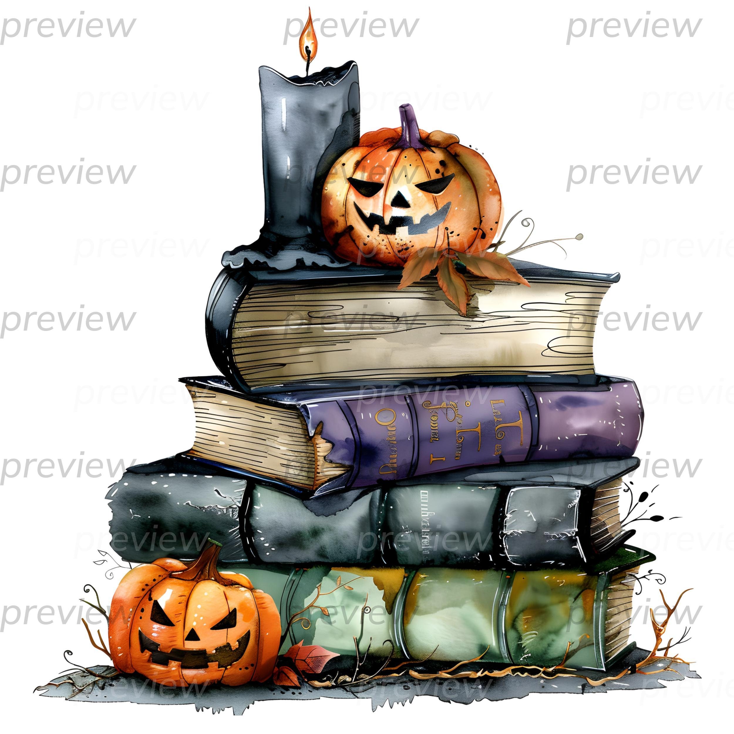 Watercolor Creepy Book Stack Clipart Creepy Book Sub Design Bibliophile ...