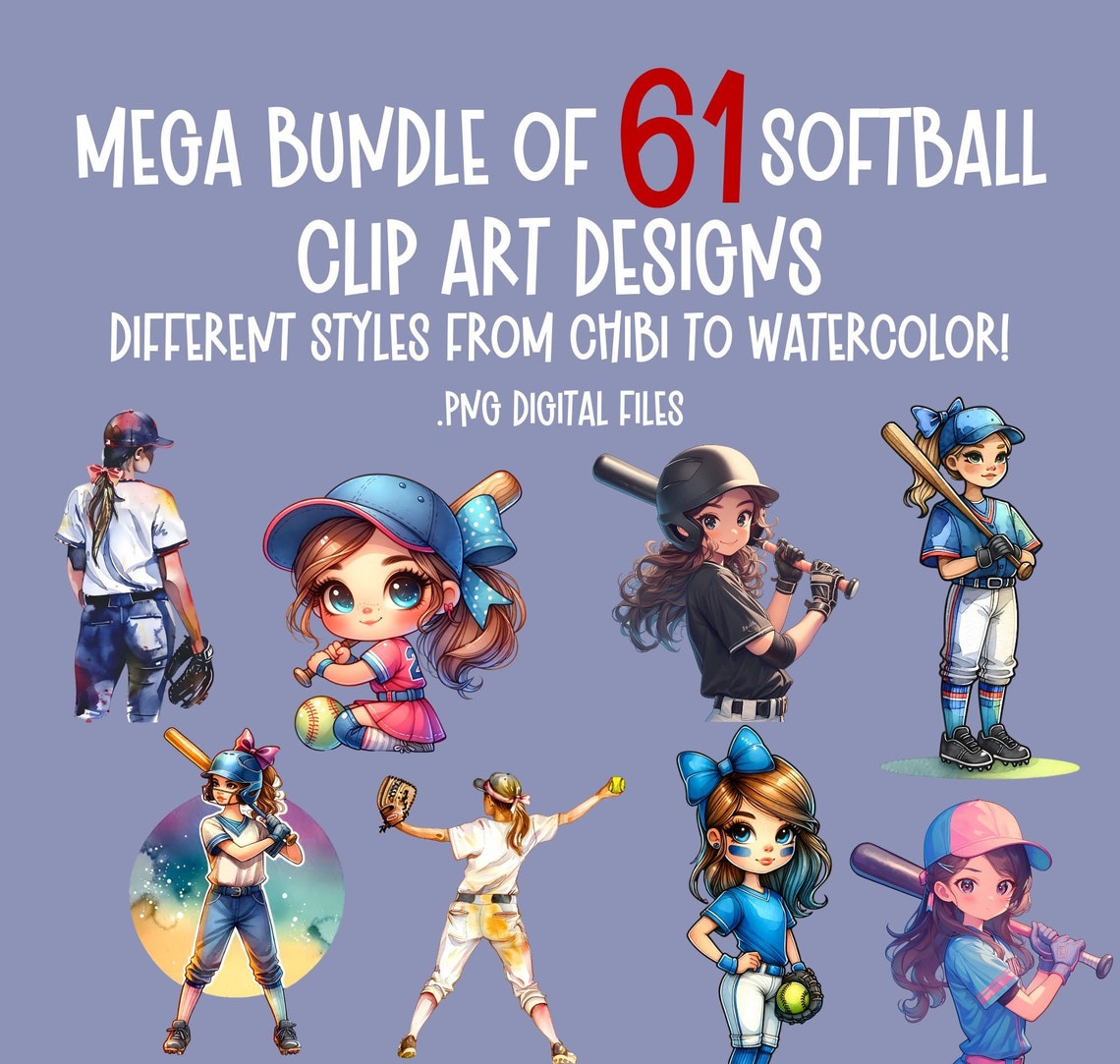 Softball Clipart MEGA Bundle 61 Png Digital Sublimation File Girl ...