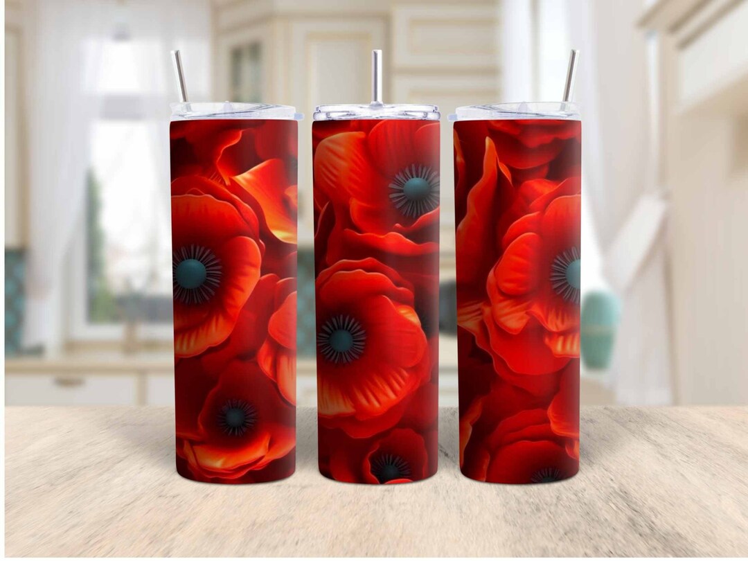 Poppies 3D Skinny Tumbler Wrap 20 Oz Red Flower Sublimation - Etsy