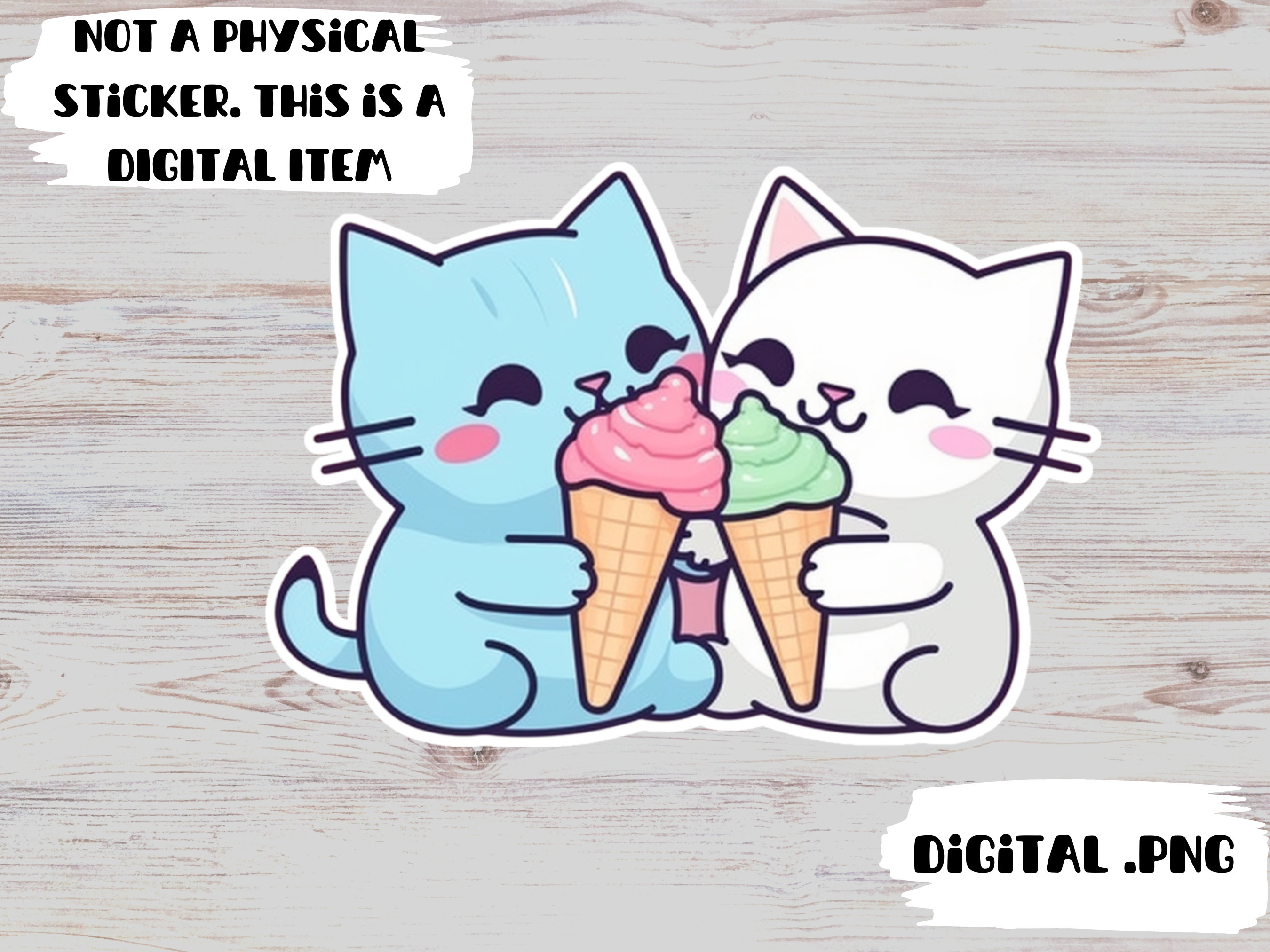 Kawaii Kittens Digital Sticker,ice Cream Water Bottle Sticker,helmet ...