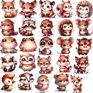 Baby Woodland Animals Clipart Bundle, Cute Nursery Art Bear, Fox ...