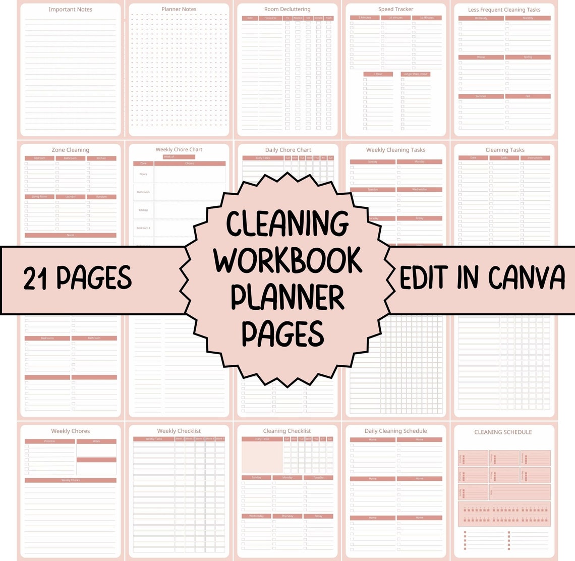 Editable Cleaning Schedule Workbook Template Printable Planner Master ...