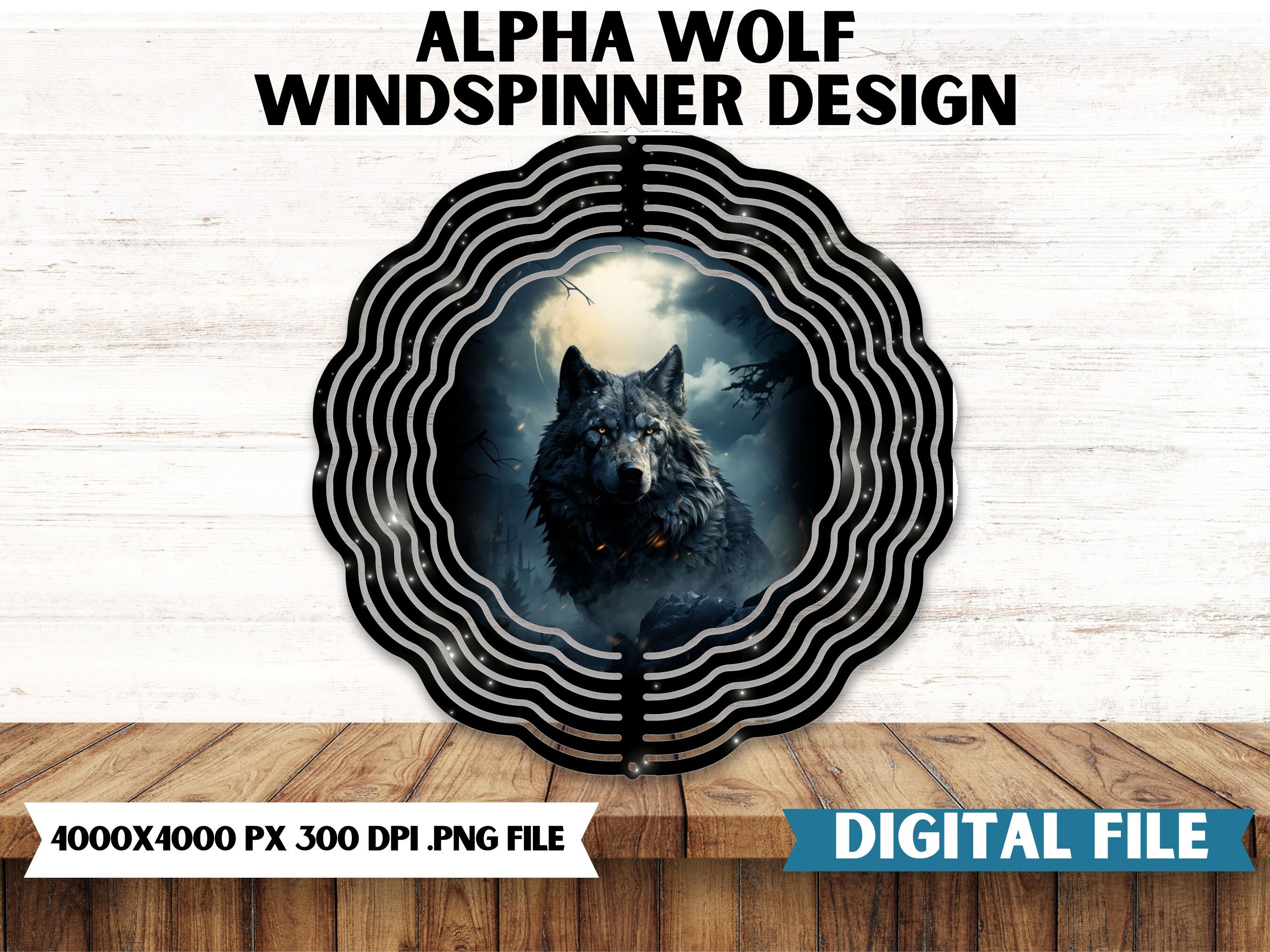 Alpha Wolf Wind Spinner Png Design Black Wolf Round Spinner Therian ...