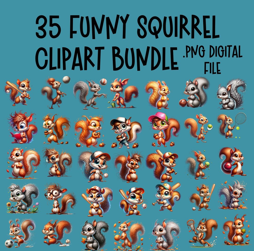Squirrel Clip Art Bundle Unhinged Squirrels Clipart Bundle 35 PNG T ...