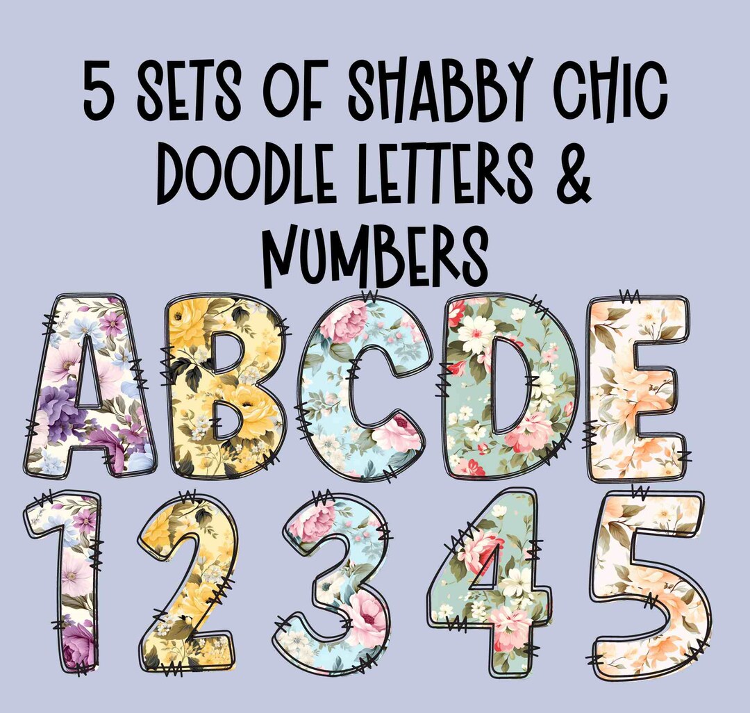 Shabby Chic Alphadoodle Letters Bundle Cottagecore Png Doodle Numbers ...