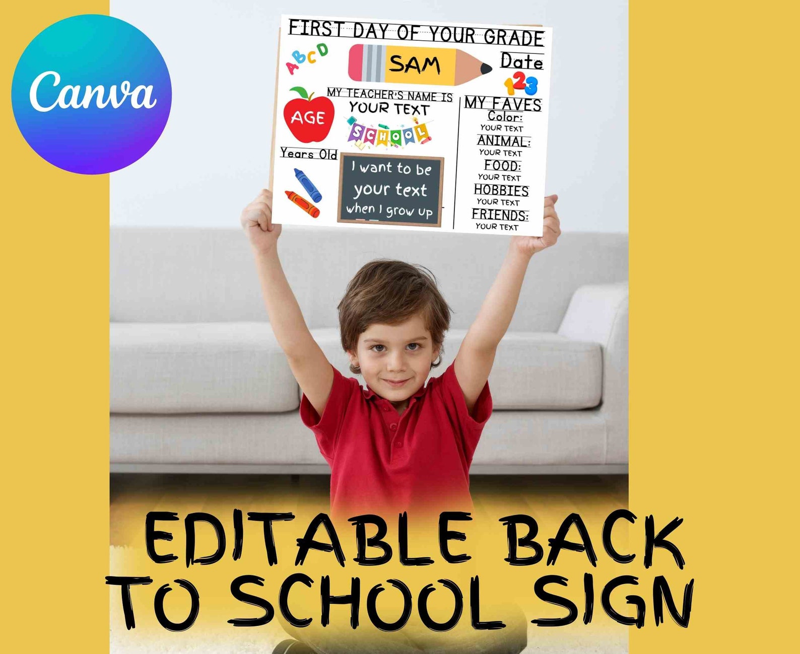 Back to School Editable Colorful First Day of School Sign, Reusable ...