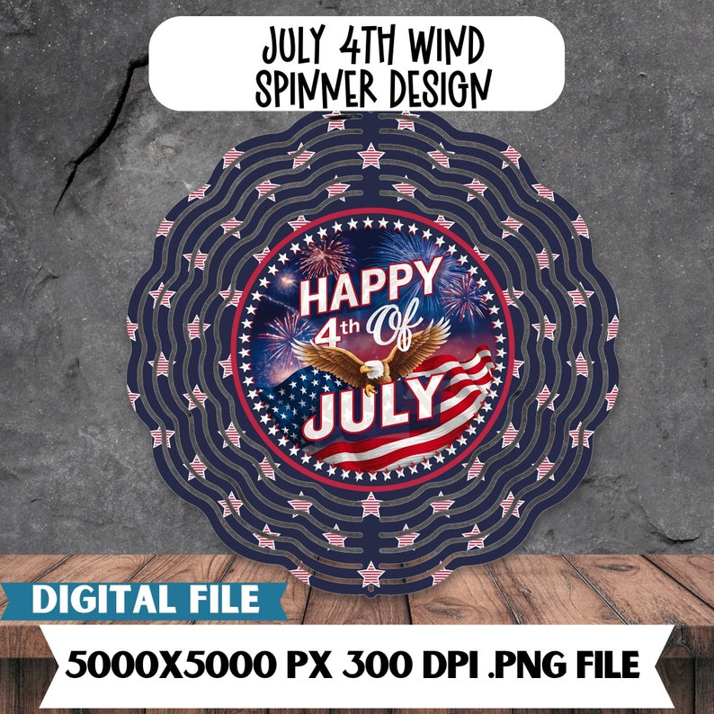 July 4th American Flag Wind Spinner Png Design Patriotic Round Spinner ...