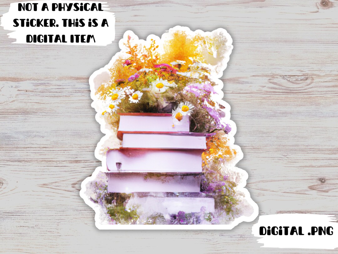 Book Stack Flowers Digital Sticker, Bookish Digital Sticker, for ...