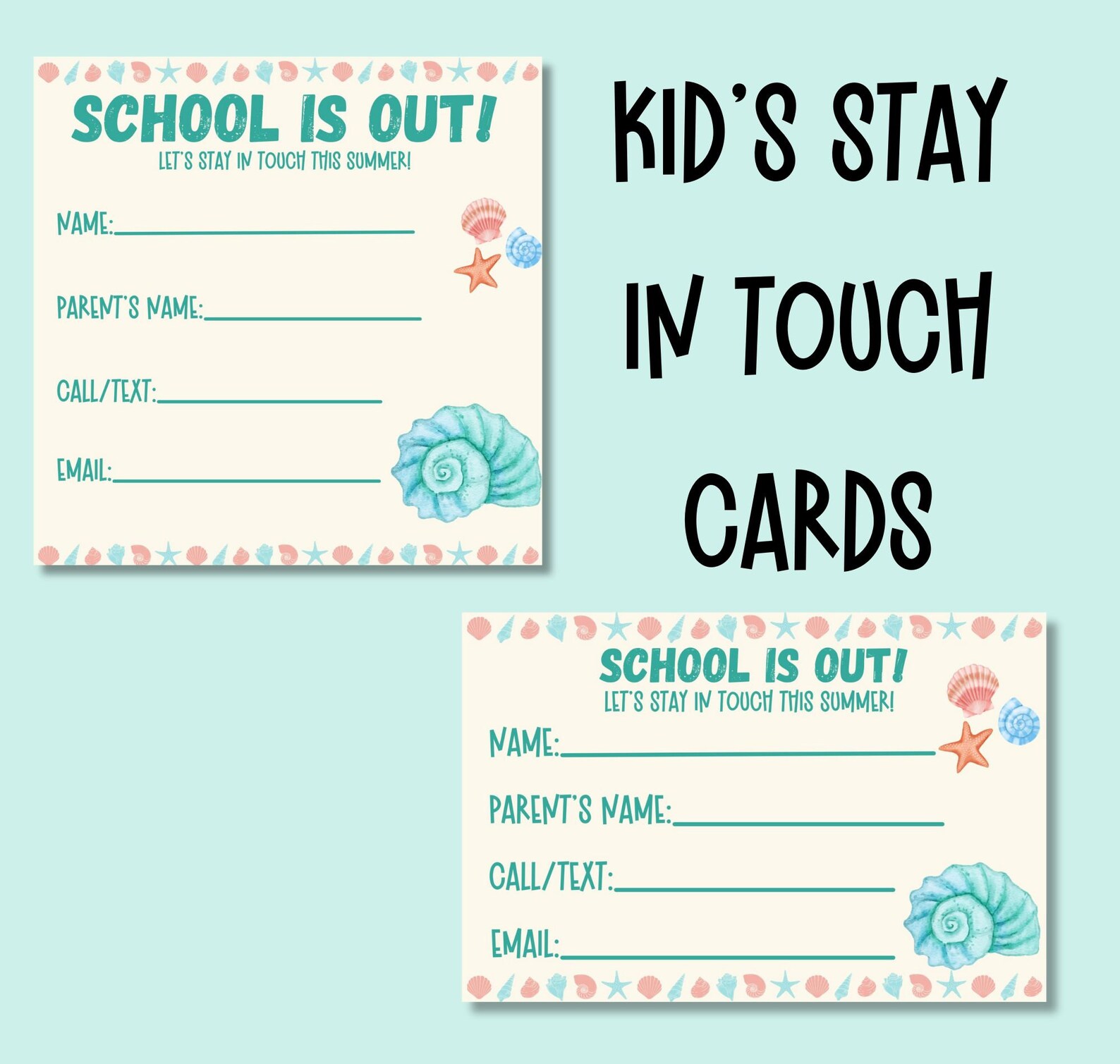 Kid Contact Printable Summer Stay in Touch CANVA Editable Last End of ...