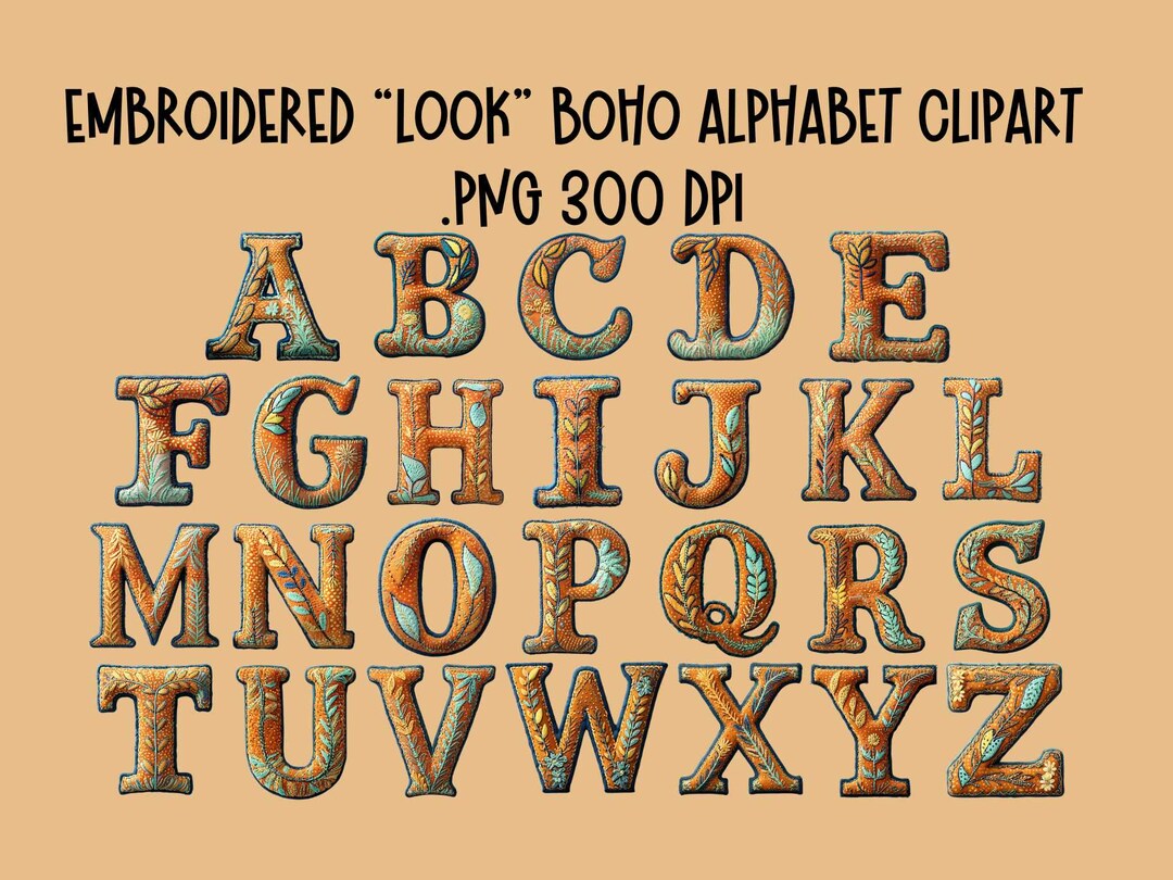 Embroidery Look Boho Alphabet Clipart Letter A Clipart for Instant ...