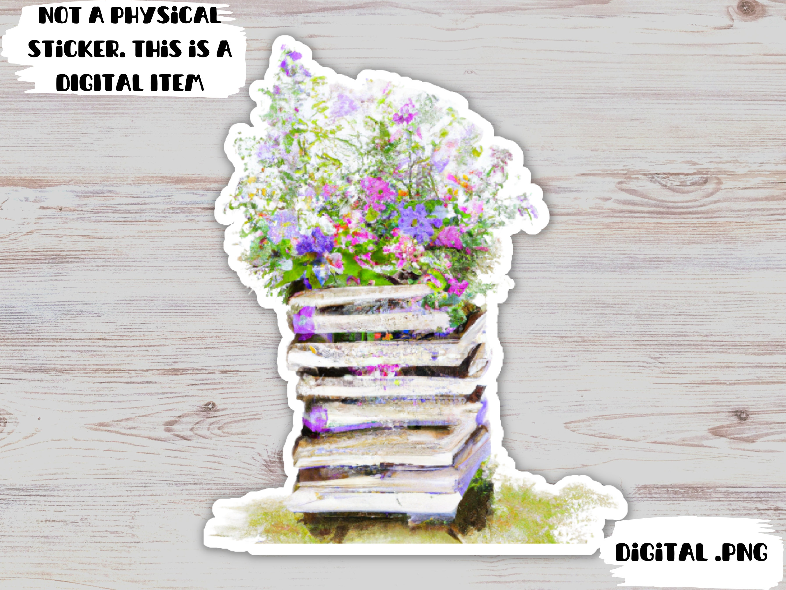 Book Stack Flowers Digital Sticker, Bookish Digital Sticker, for ...