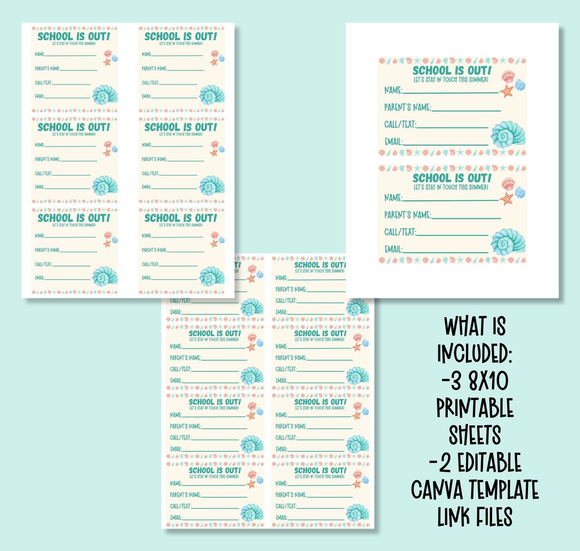 Kid Contact Printable Summer Stay in Touch CANVA Editable Last End of ...