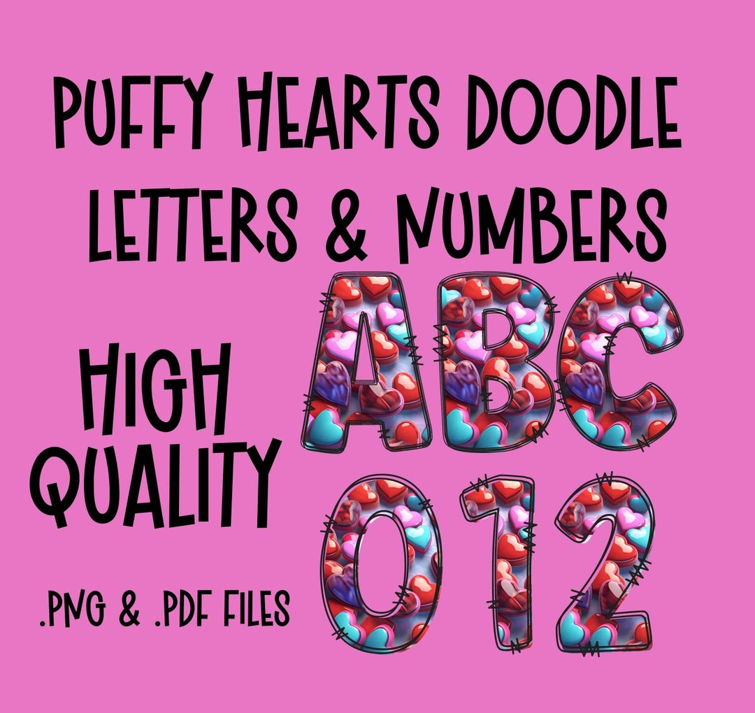 Puffy Hearts Doodle Letters Bundle Valentine Heart Alphadoodle Letters ...