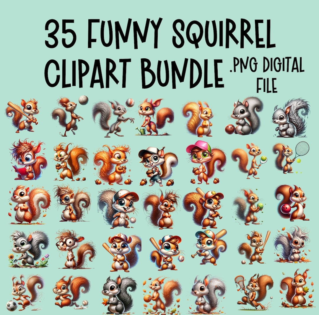 Squirrel Clip Art Bundle Unhinged Squirrels Clipart Bundle 35 PNG T ...