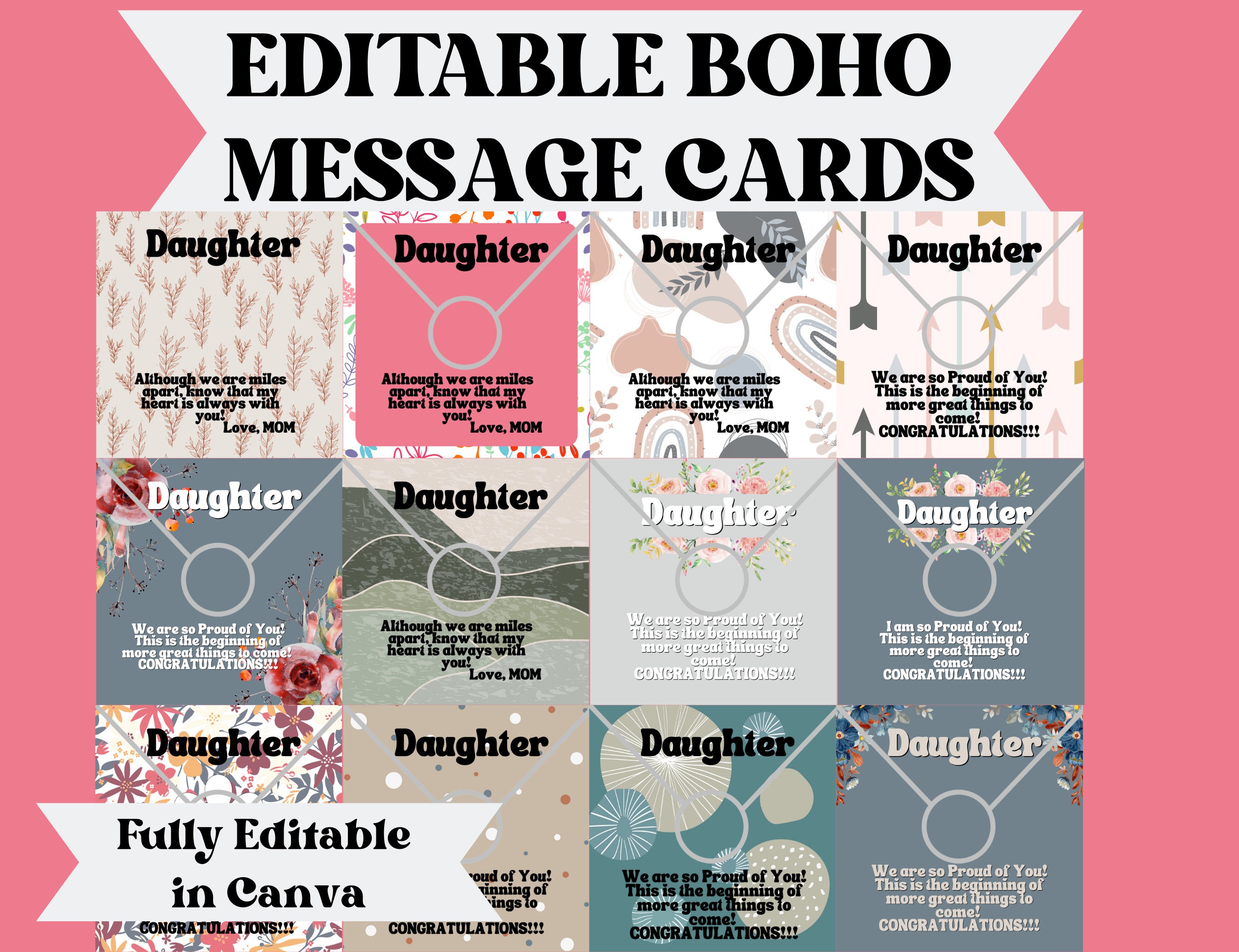 Shine on Boho Message Card Template Bundle, Awkward Styles Message Card ...