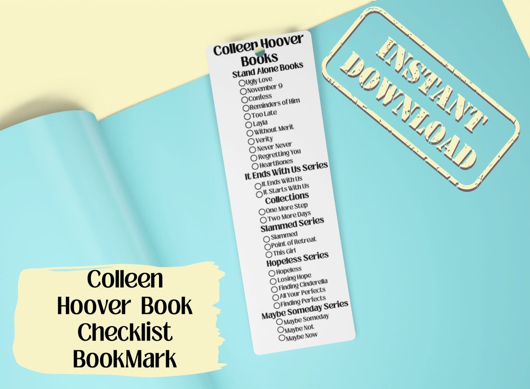 Colleen Hoover Book Checklist Boho Bookmark, Coho Bookmarkbook Lover ...