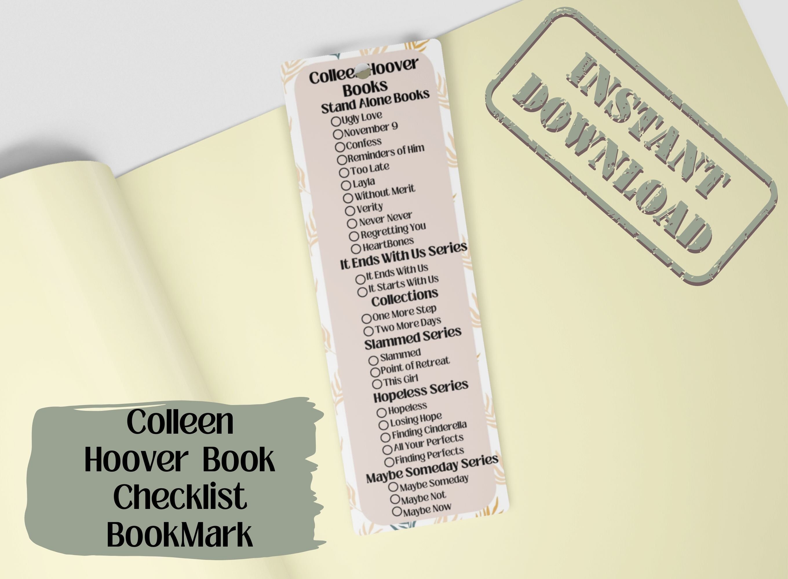 Colleen Hoover Book Checklist Boho Bookmark, Coho Bookmark,book Lover ...
