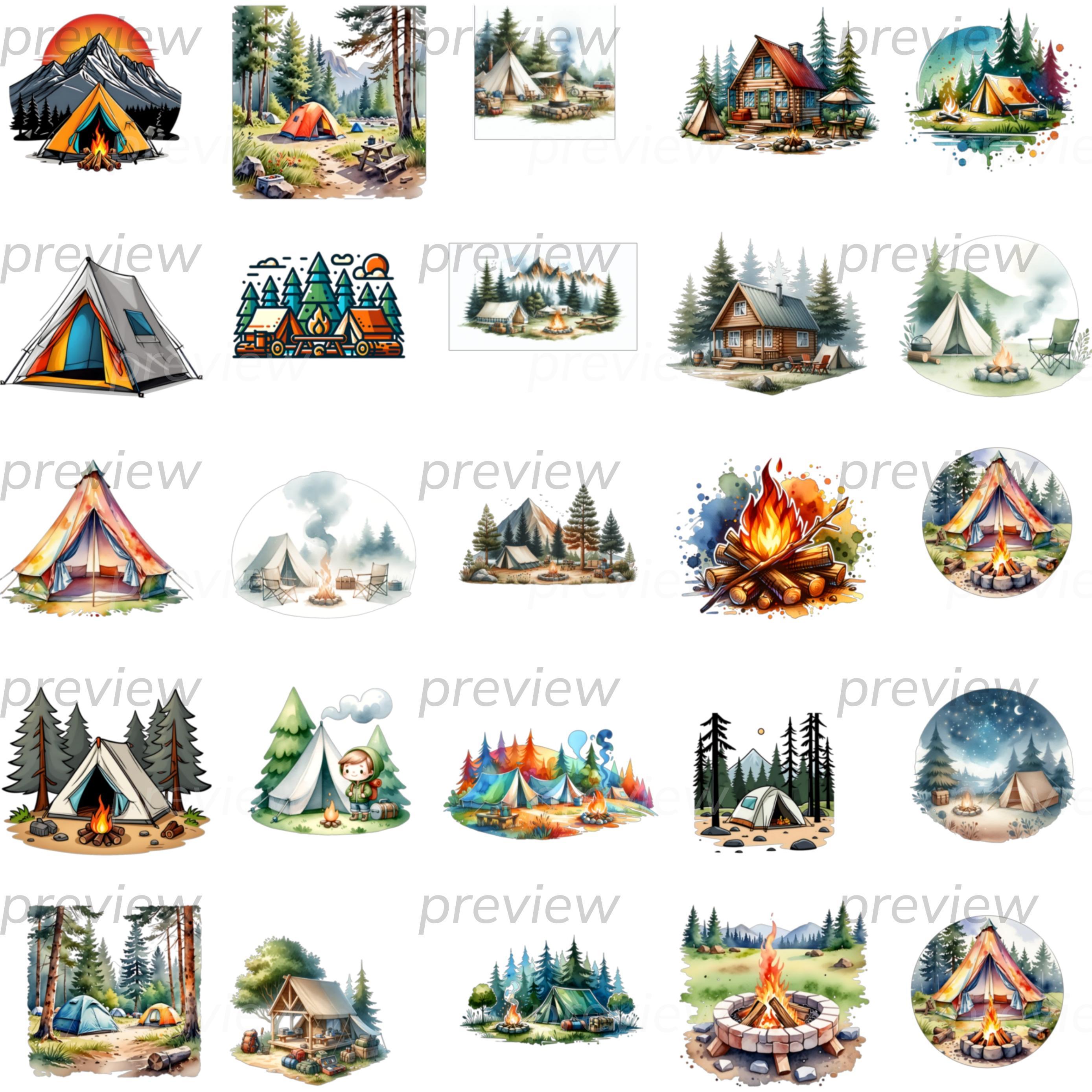 Watercolor Camping Clipart Bundle Tent Png Instant Download Sublimation ...