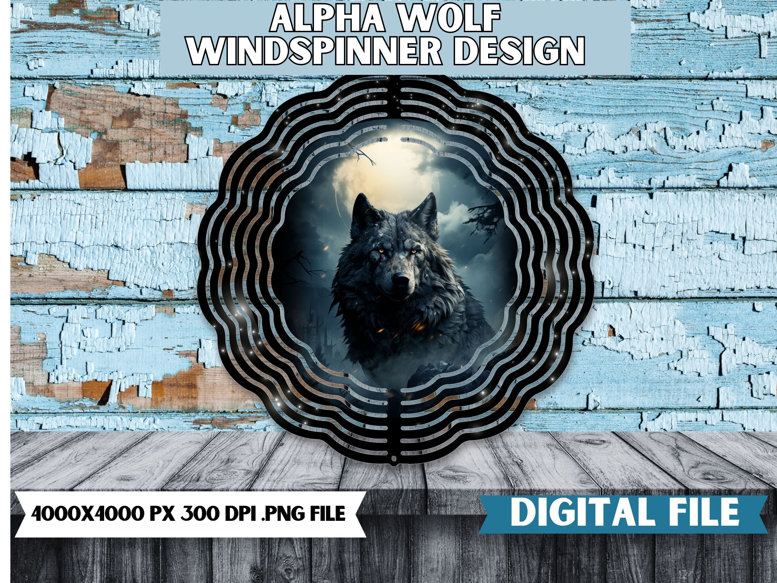 Alpha Wolf Wind Spinner Png Design Black Wolf Round Spinner Therian ...
