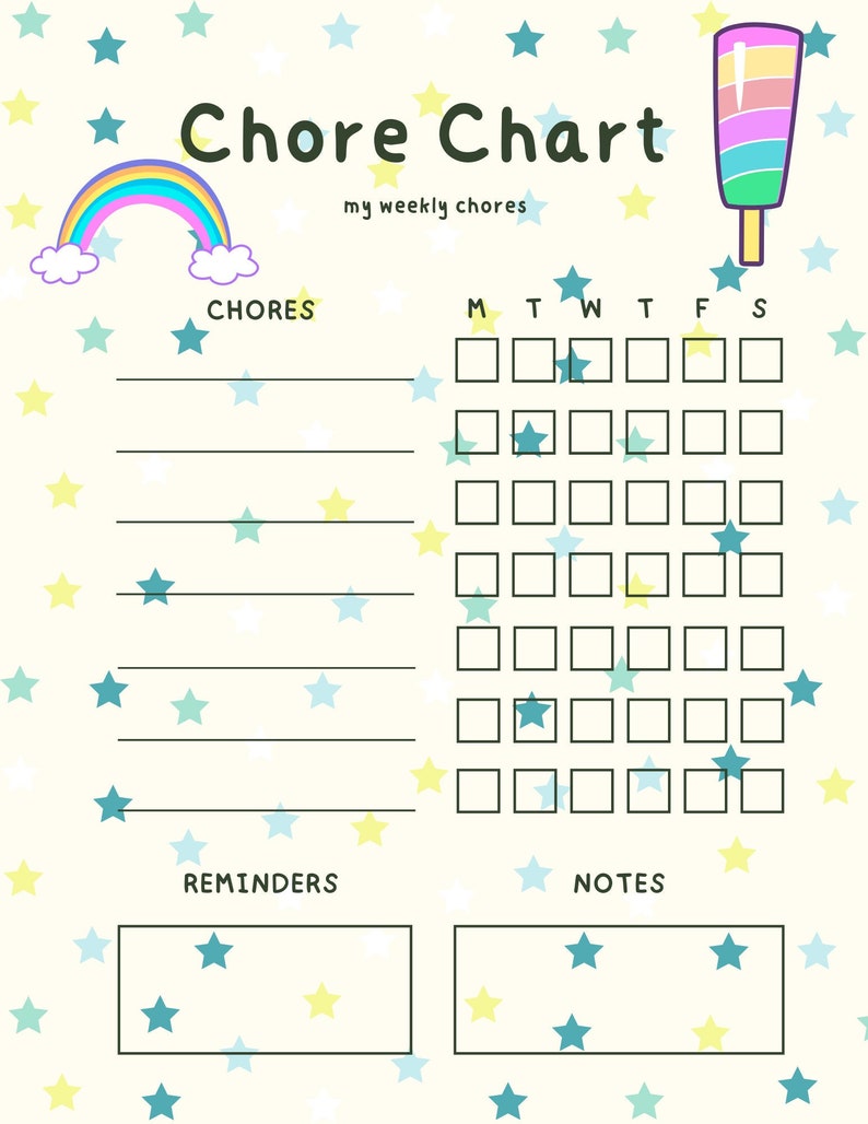 Chore Chart for Kids, Chore Chart Printable, Homeschool Printable ...