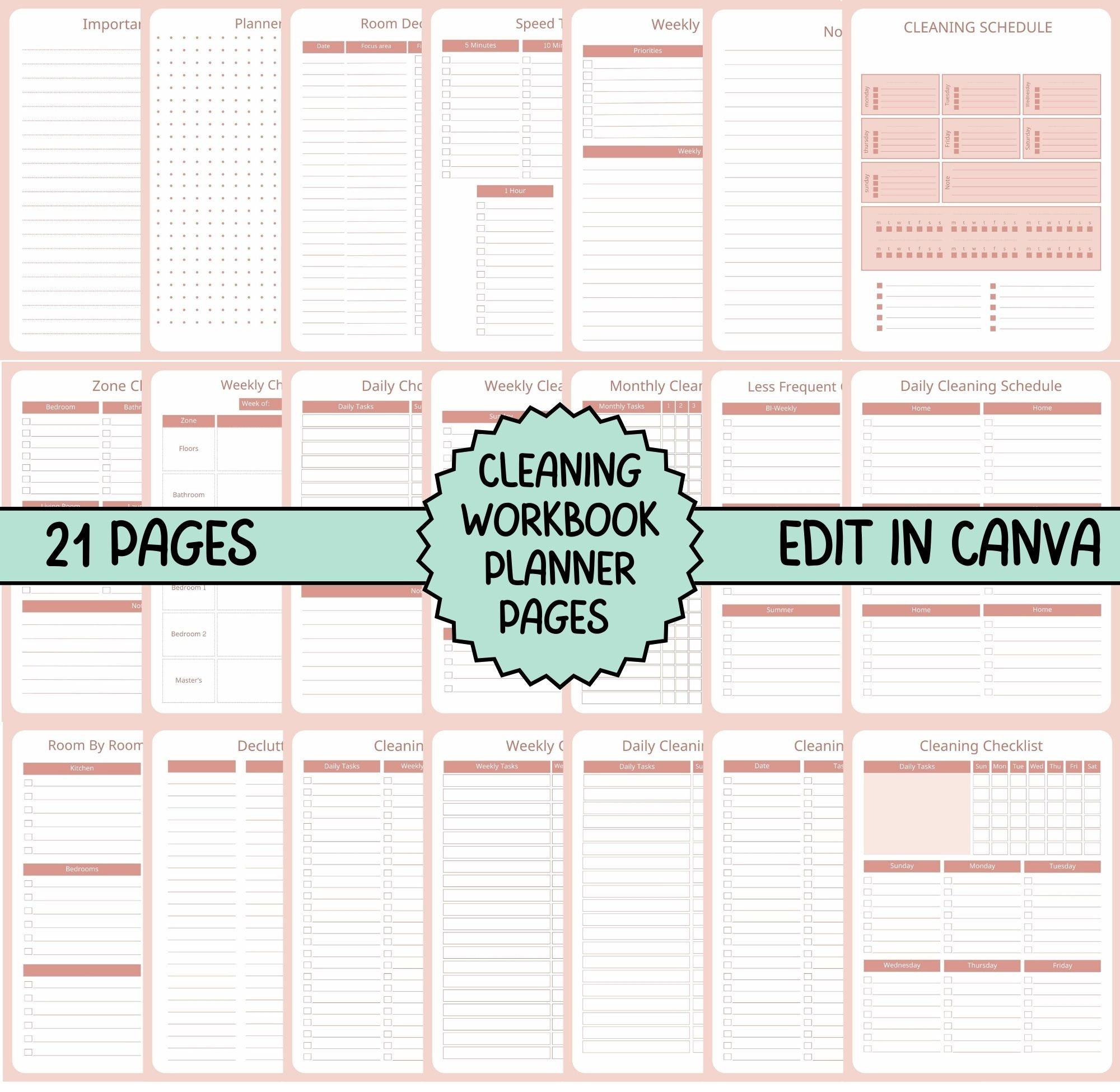 Editable Cleaning Schedule Workbook Template Printable Planner Master ...