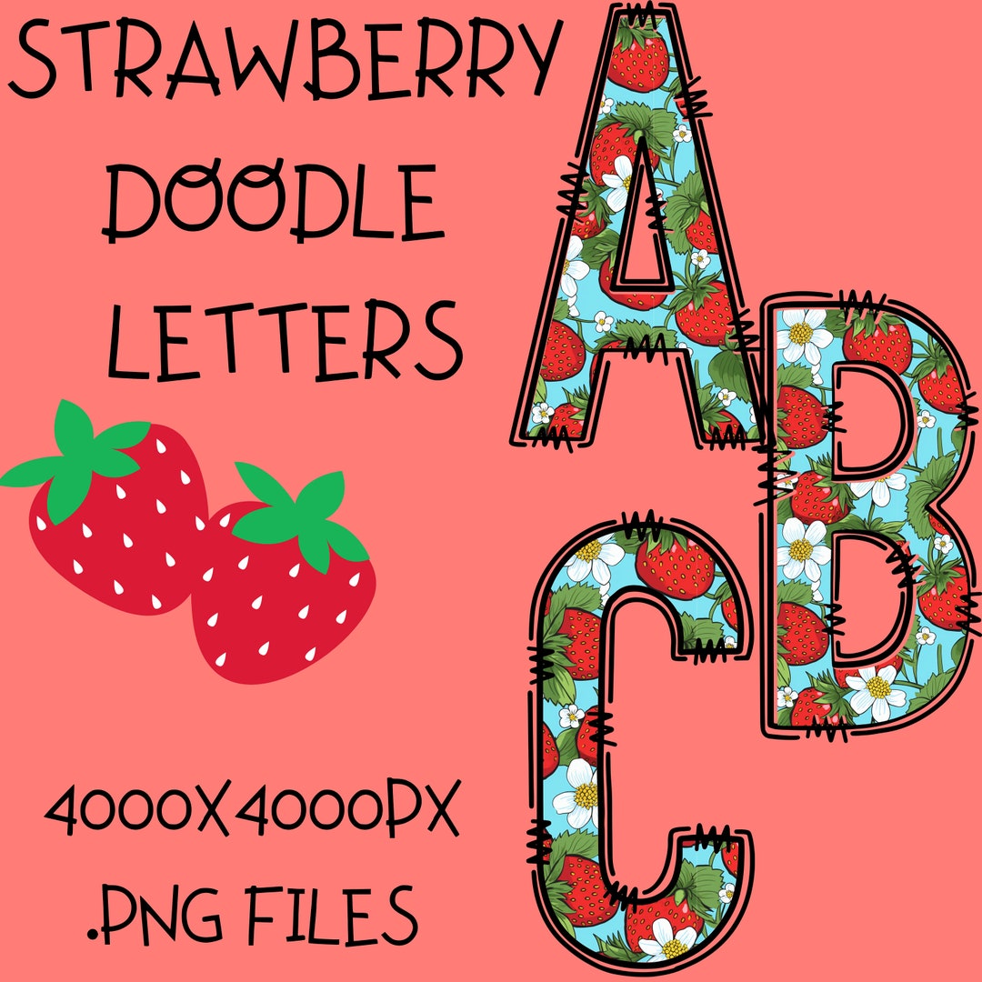 Strawberry Doodle Letters Png, Strawberries Letters Png Bundle Digital ...