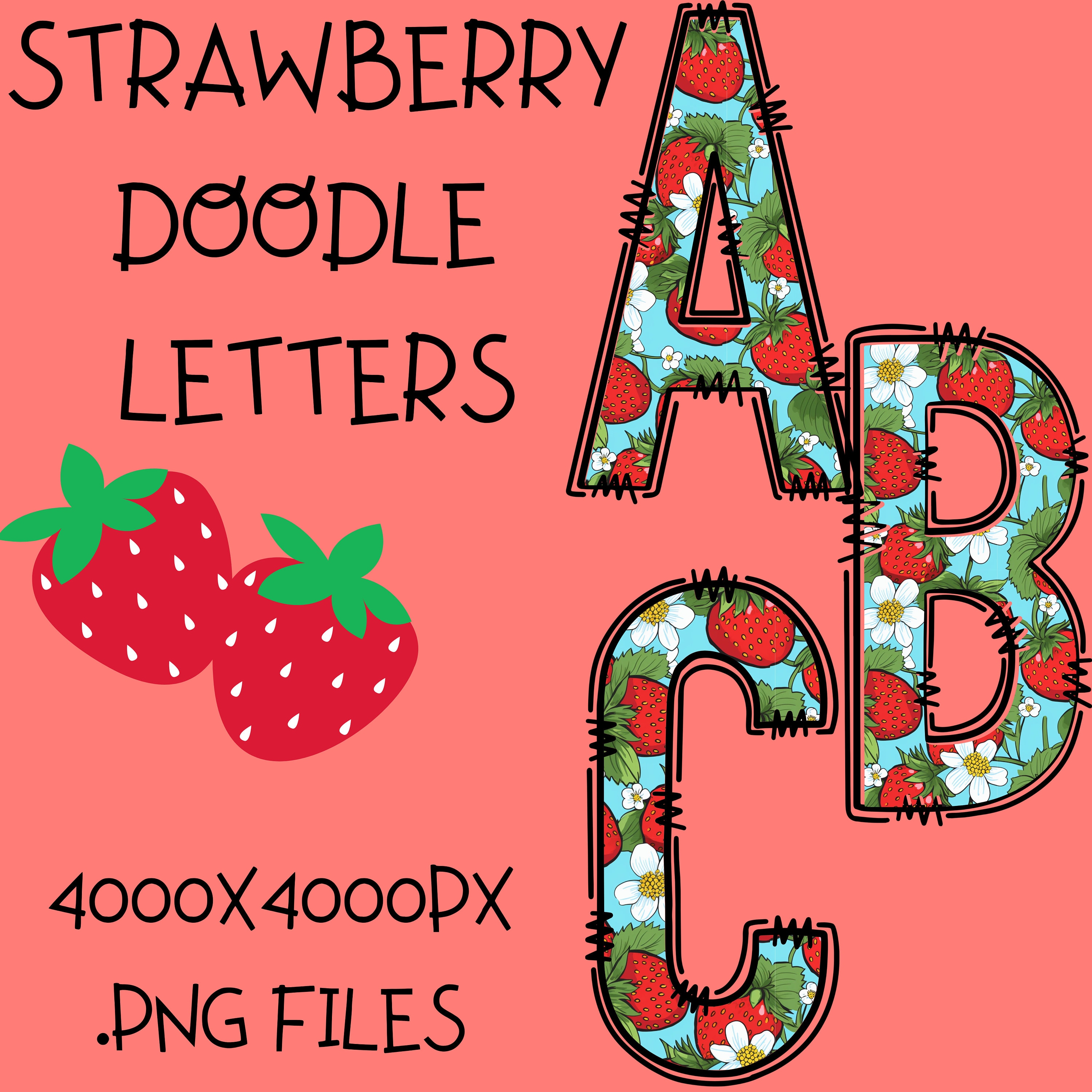 Strawberry Doodle Letters Png, Strawberries Letters Png Bundle Digital ...
