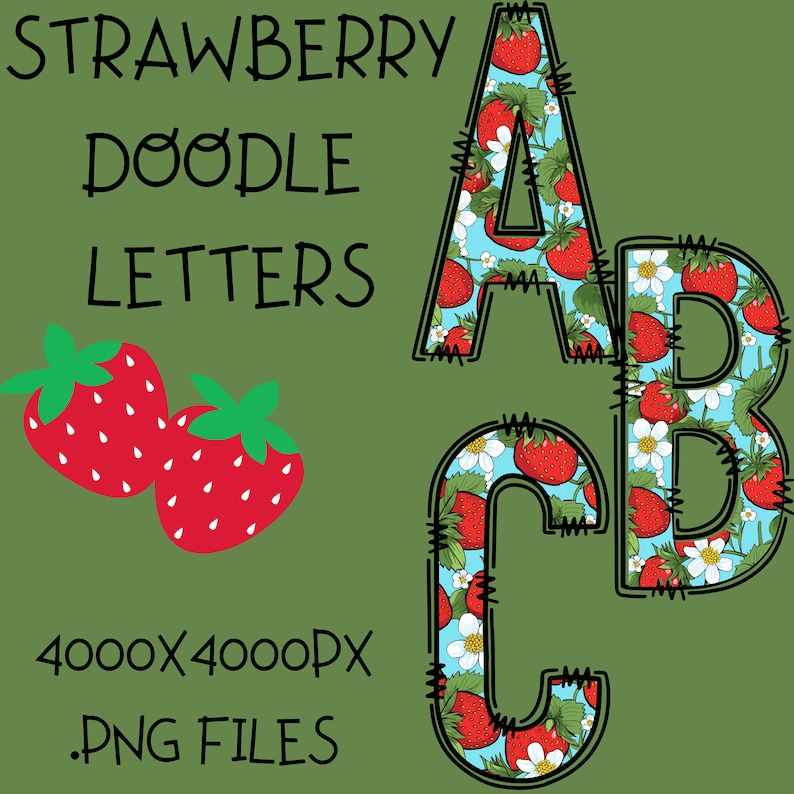 Strawberry Doodle Letters Png, Strawberries Letters Png Bundle Digital ...