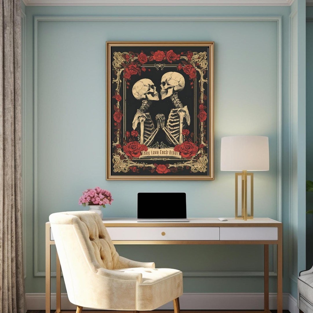 They Love Each Other Printable Poster Romantic Skeletons Wall Art ...