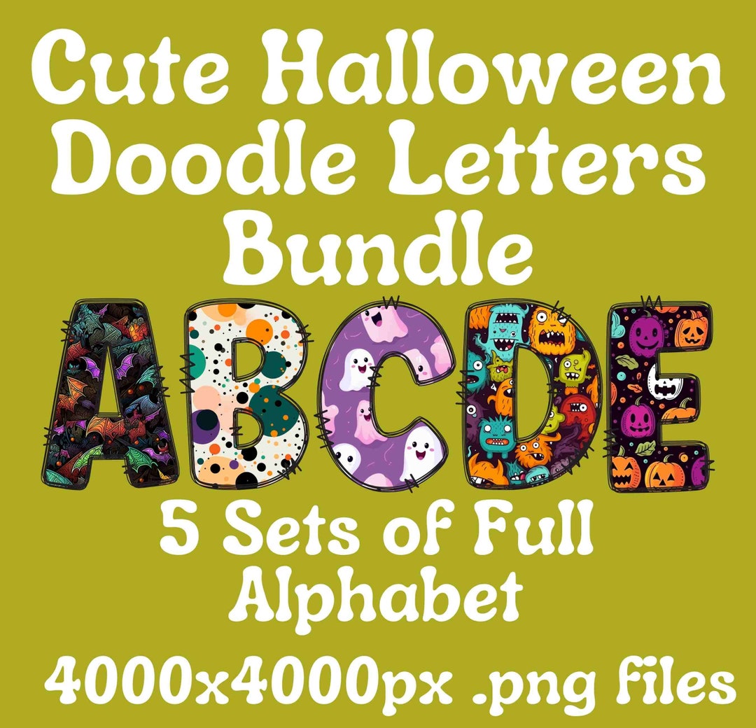 Halloween Doodle Letter Bundle Png,monster Alphabet Bundle Digital ...