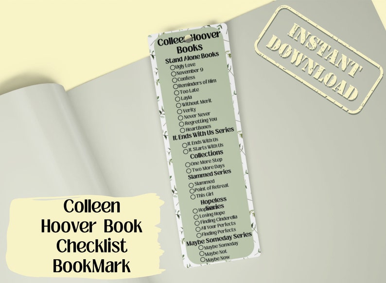 Colleen Hoover Book Checklist Boho Bookmark, Coho Bookmarkbook Lover ...