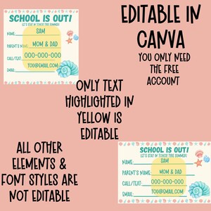 Kid Contact Printable Summer Stay in Touch CANVA Editable Last End of ...