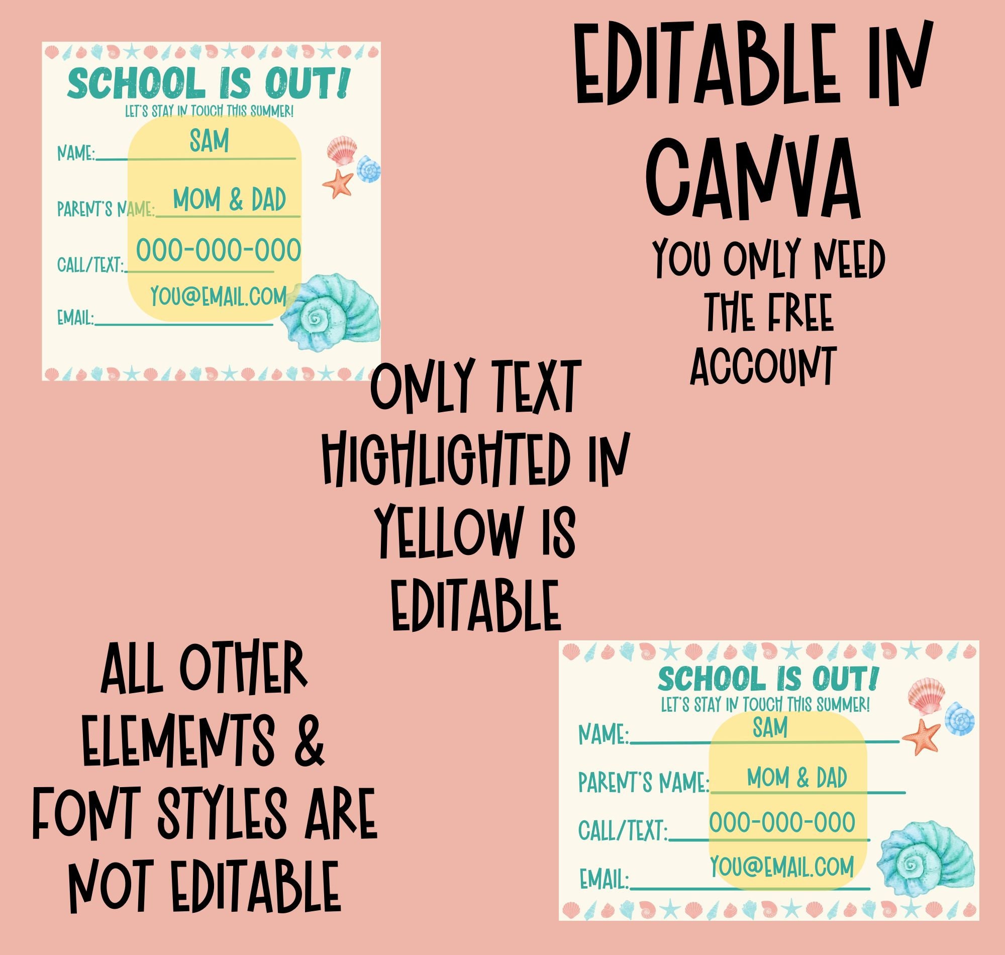 Kid Contact Printable Summer Stay in Touch CANVA Editable Last End of ...