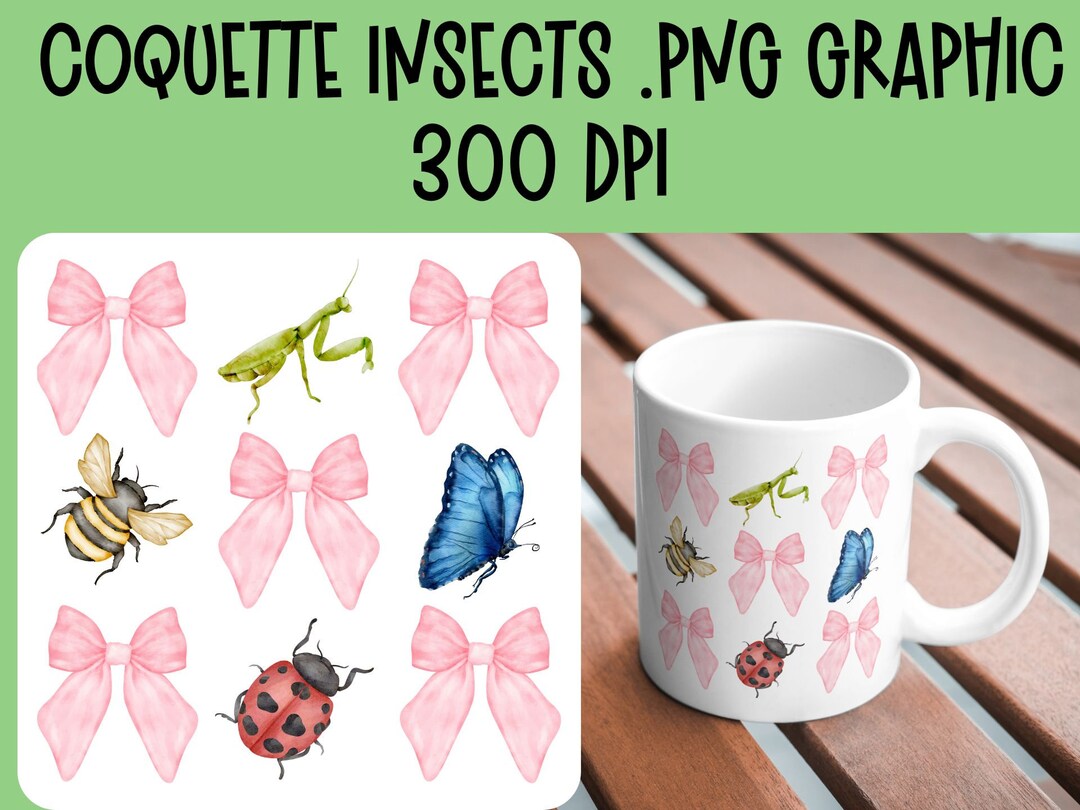 Insect Coquette Watercolor Png Pink Bow Soft Girl Lady Bug Png Craft ...