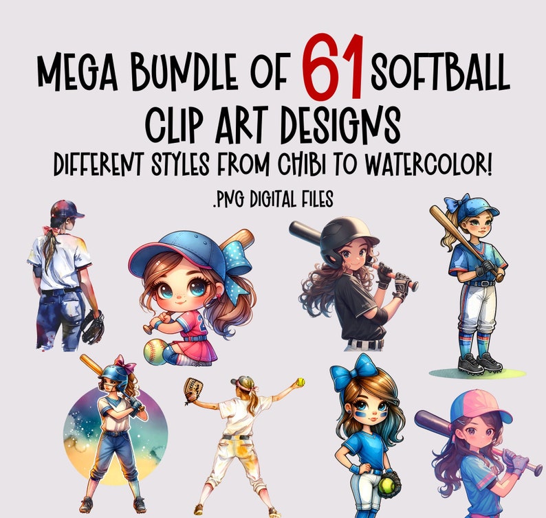 Softball Clipart MEGA Bundle 61 Png Digital Sublimation File Girl ...