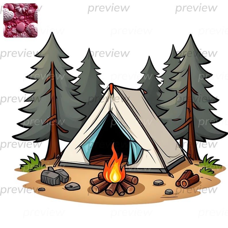 Watercolor Camping Clipart Bundle Tent Png Instant Download Sublimation ...