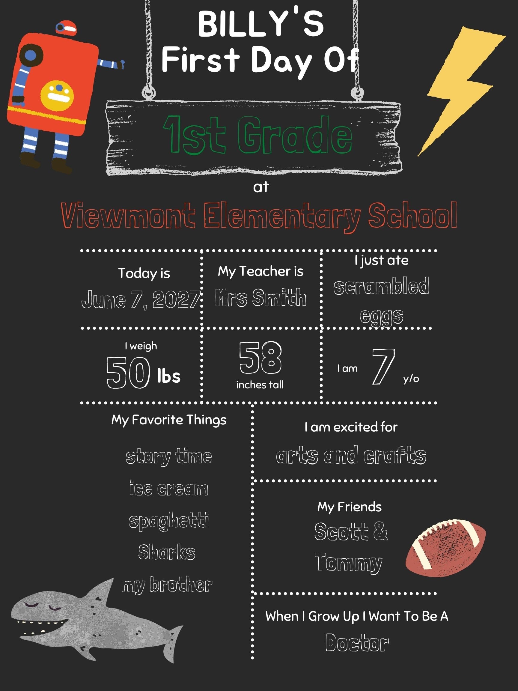 Chalkboard Back to School Sign, First Day of School Sign, Editable Back ...